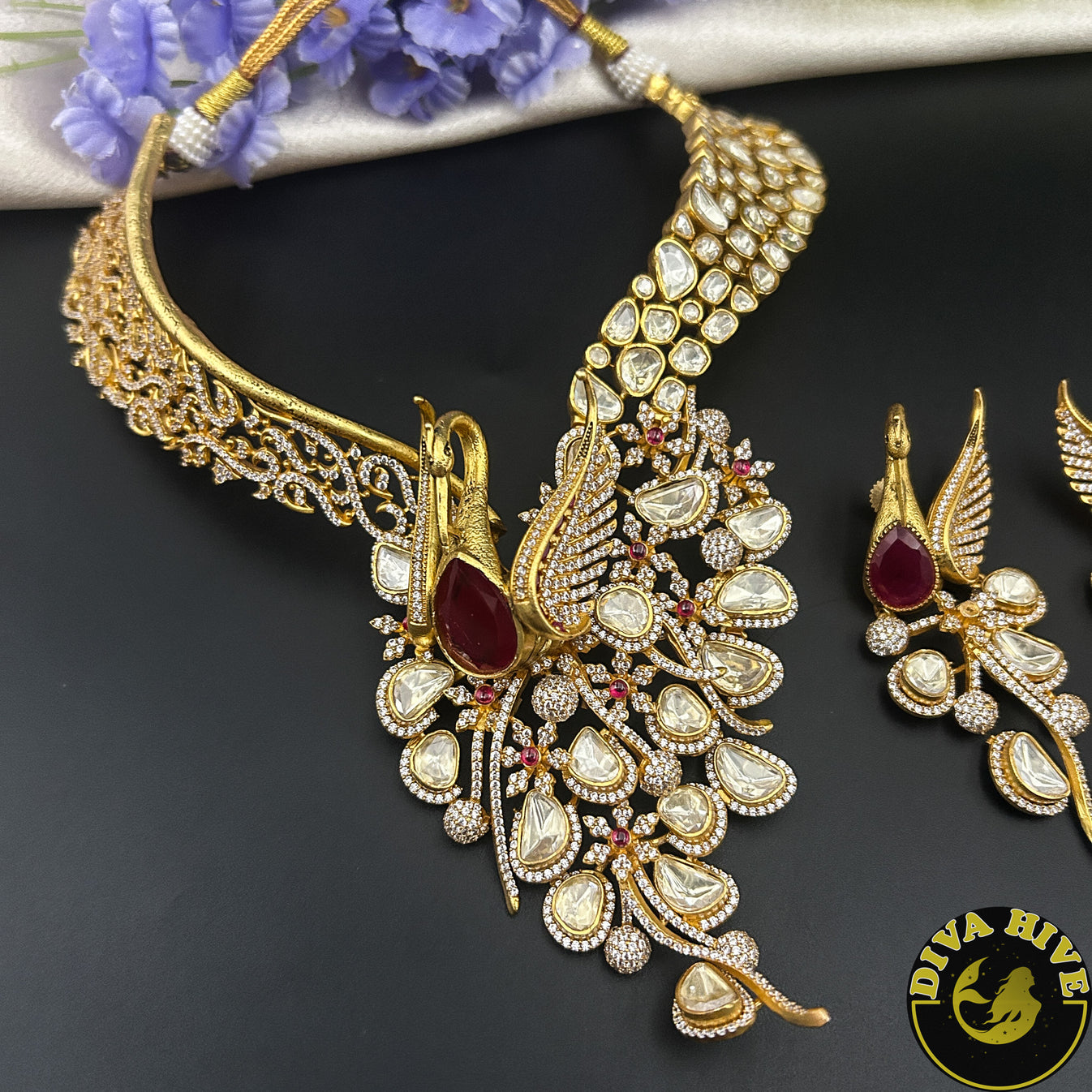 Ruhani Morni 22k Gold Plated Real Moissanite Necklace set – DivaHive